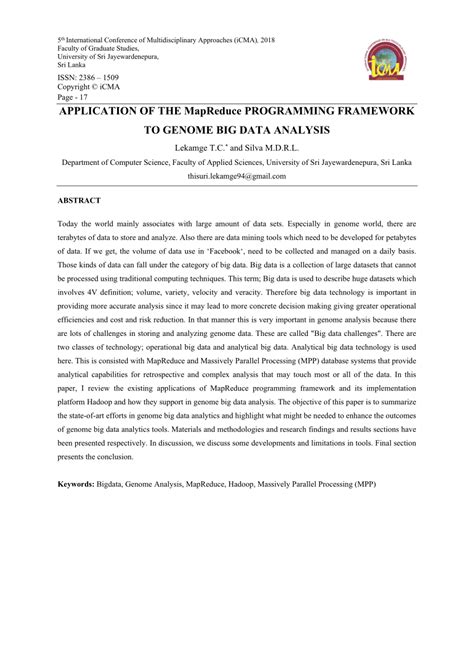 Pdf Application Of The Mapreduce Programming Framework To Genome Big