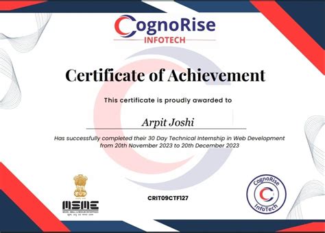 arpit joshi on linkedin cognoriseinfotech internship webdevlopment