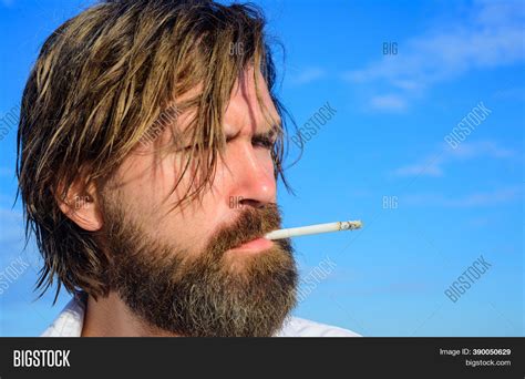 Bearded Man Smoking Image And Photo Free Trial Bigstock
