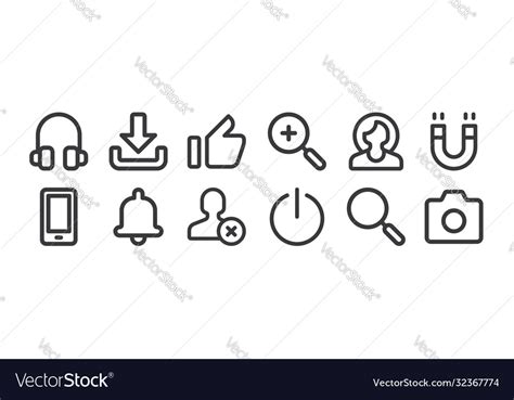 12 Set Linear User Interface Icons Thin Royalty Free Vector