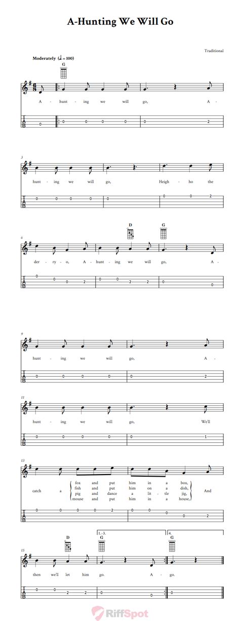 A Hunting We Will Go Easy Banjo Sheet Music And Tab With Chords And