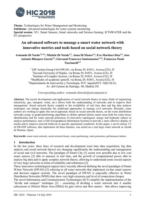 Pdf An Advanced Software To Manage A Smart Water Network With Innovative Metrics And Tools