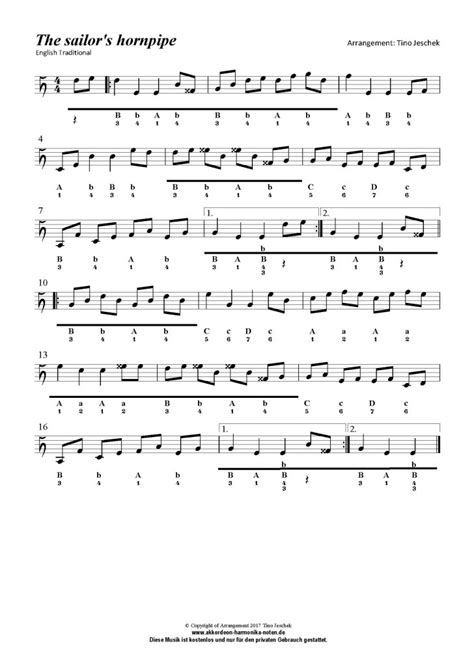The Sailors Hornpipe Diatonische Club Harmonika Noten Akkordeon