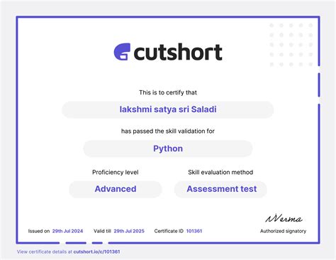 Lakshmis Skill Certificate For Python Cutshort