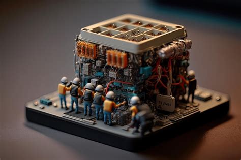 Premium Photo Tiny Workers Working On An Embroidered Processor Inside A Computer Generative Ai