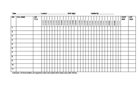 Food Handlers Daily Handwashing Tracking Log Sheet Pdf Hygiene