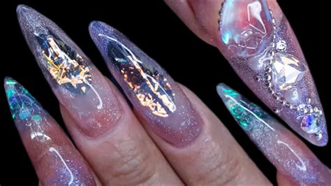 Sub Self Nail💜글리터 이렇게 쓰니까 더 영롱한데 Extension Nailsasmr화려한 네일자석젤셀프네일 Youtube