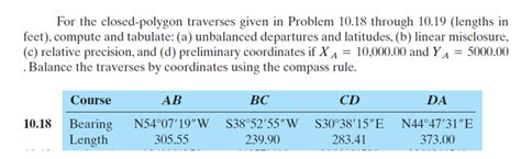 Solved For The Closed Polygon Traverses Given In Problem