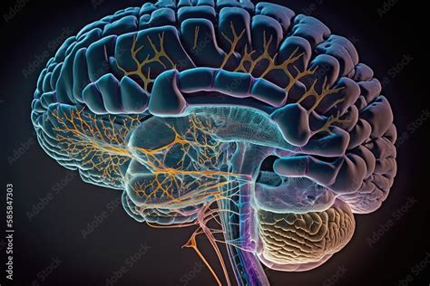 Human Brain With Intricate Neural Pathways And Connections Visible In
