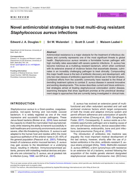 Pdf Novel Antimicrobial Strategies To Treat Multi‐drug Resistant Staphylococcus Aureus Infections