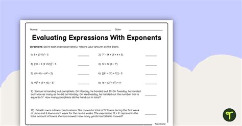 Evaluating Expressions With Exponents Worksheet Teach Starter