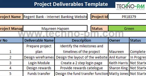 Deliverables Template Excel
