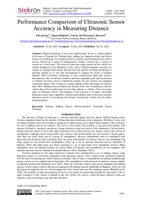 Pdf Performance Comparison Of Ultrasonic Sensor Accuracy In Measuring Distance