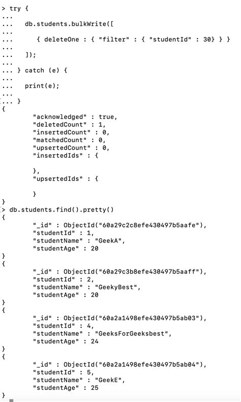 Mongodb Bulkwrite Method Geeksforgeeks
