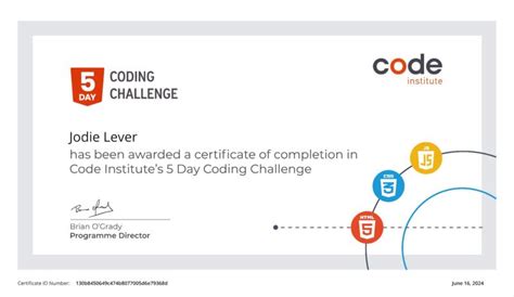 Jodie Lever On Linkedin Completed The Code Institute 5 Day Coding Challenge