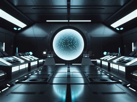 Futuristic Spaceship Control Room Central Data Sphere Stock Image