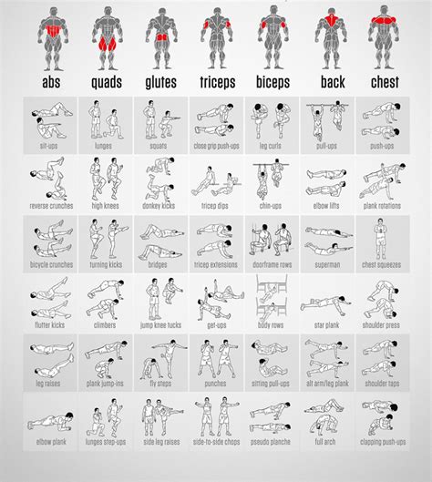 42 Bodyweight Oefeningen In Een Handige Chart Halter Oefeningen