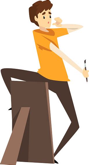 남성 아티스트 캔버스 재능 있는 화가 창조적인 예술적 취미 문자나 흰색 배경에 직업 벡터 그림에 그림 개념에 대한 스톡 벡터