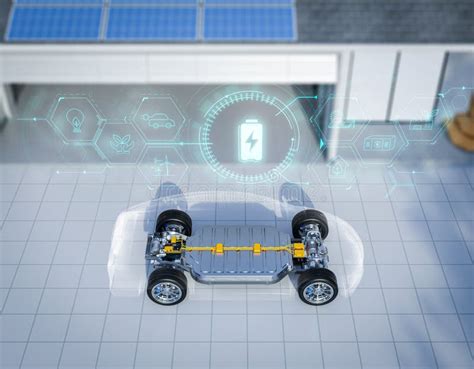 Ev Car With Solar Panel On Garage Roof Stock Illustration
