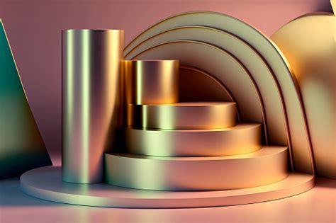 금속 색상 연단 반사 기하학적 모양 아르 데코 파스텔 색상 미용 제품 쇼케이스 3d 렌더링 0명에 대한 스톡 사진 및 기타 이미지 Istock