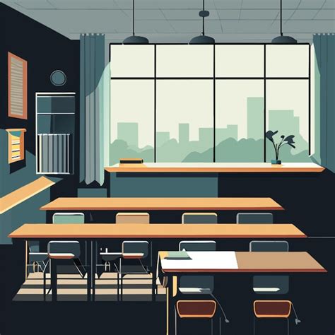 Premium Vector School Board Teaching Classroom Desks Chairs Tables