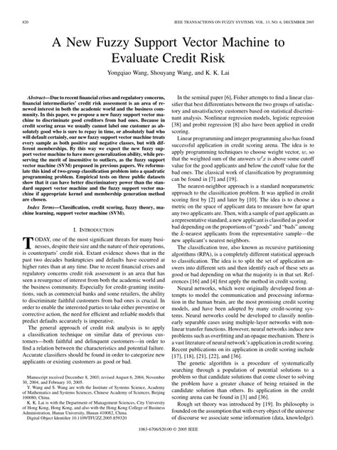 Pdf A New Fuzzy Support Vector Machine To Evaluate Credit Risk