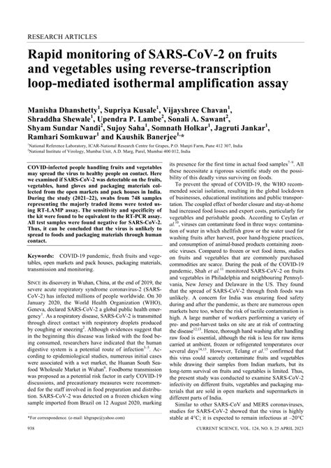 Pdf Rapid Monitoring Of Sars Cov 2 On Fruits And Vegetables Using