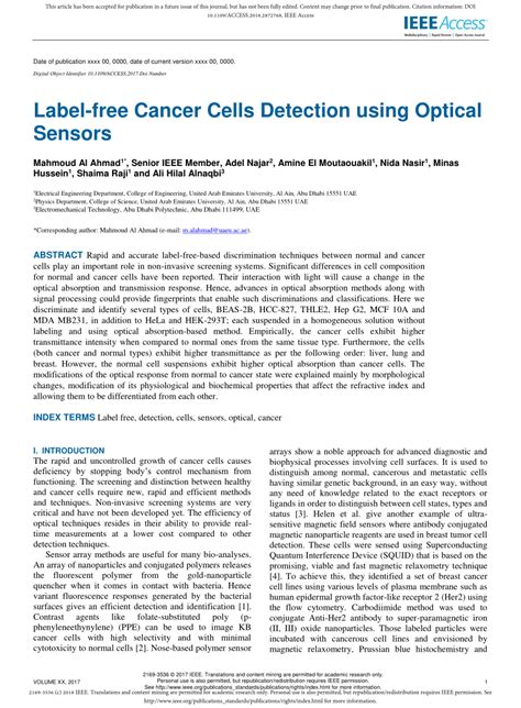 Pdf Label Free Cancer Cells Detection Using Optical Sensors