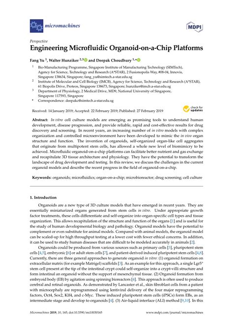 Pdf Engineering Microfluidic Organoid On A Chip Platforms