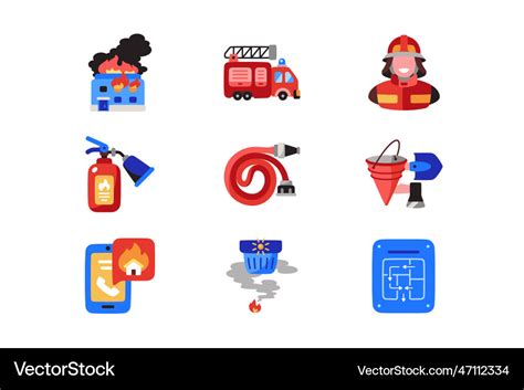 Fire Safety Icon Set Emergency Royalty Free Vector Image