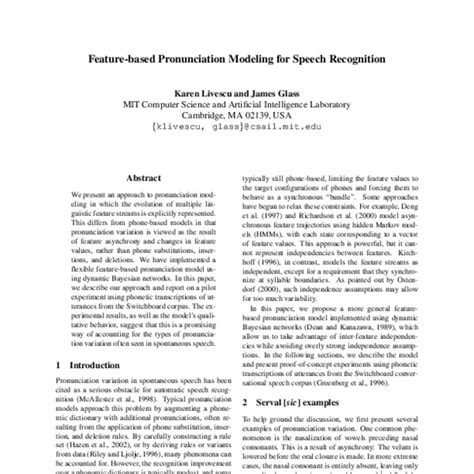 Feature Based Pronunciation Modeling For Speech Recognition Acl Anthology