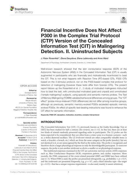 Pdf Financial Incentive Does Not Affect P300 In The Complex Trial Protocol Ctp Version Of