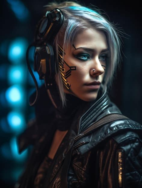 Premium Ai Image Futuristic Female Cyberpunk Fashion Portrait