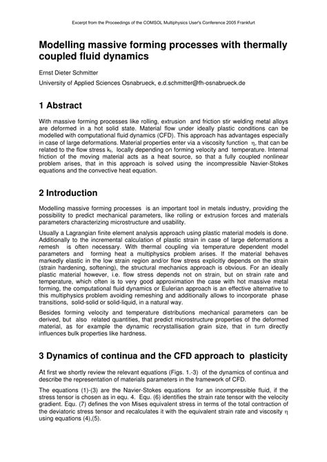 Pdf Modelling Massive Forming Processes With Thermally Coupled Fluid Dynamics