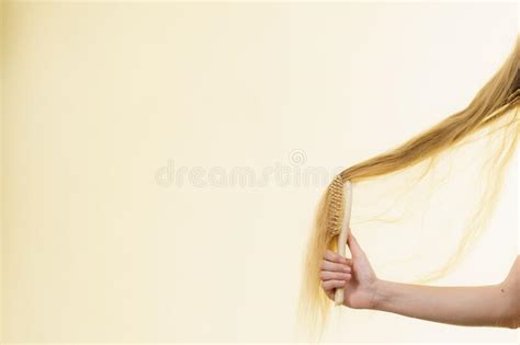 Blonde Girl Brushing Her Long Hair Stock Image Image Of Conditioner