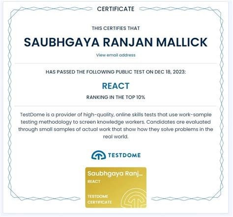 Saubhagya Ranjan On Linkedin Certified In React Js From Testdome 😀