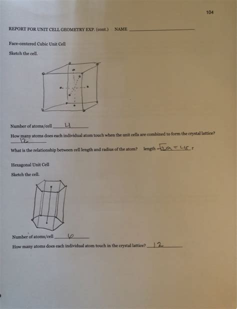 Solved 104 Report For Unit Cell Geometry Exp Cont Name