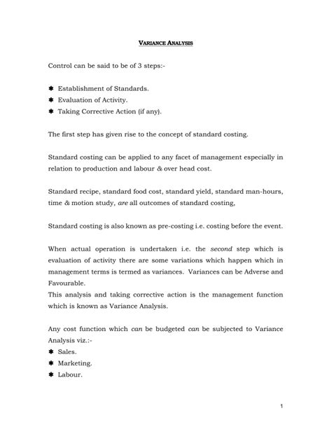 Variance Analysis Standard Costing And Variance Types