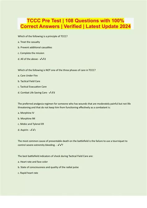 Tccc Pre Test 108 Questions With 100 Correct Answers Verified Latest Update 2024 21