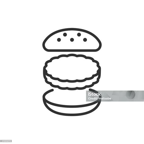 커틀릿과 빵 선형 아이콘입니다 버거 커틀릿 편집 가능한 획이 있는 선 고기에 대한 스톡 벡터 아트 및 기타 이미지 고기 굽기 깨 Istock