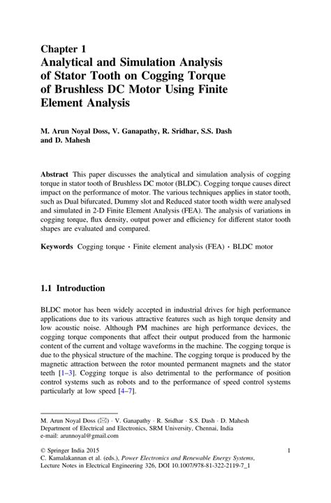 Pdf Critical Evaluation Of Cogging Torque In Bldc Motor With Various