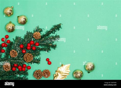 Decoration Christmas Concept Fir Tree Branches Decorating With Red