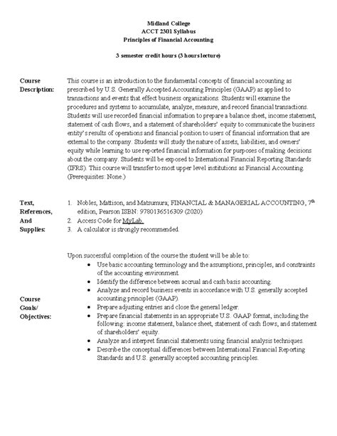 Acct 2301 Syllabus Summer 2024 Midland College Acct 2301 Syllabus