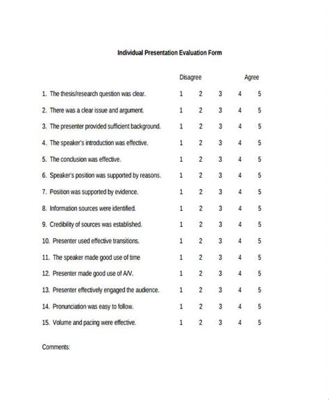 Printable Simple Presentation Evaluation Form Printable Forms Free Online