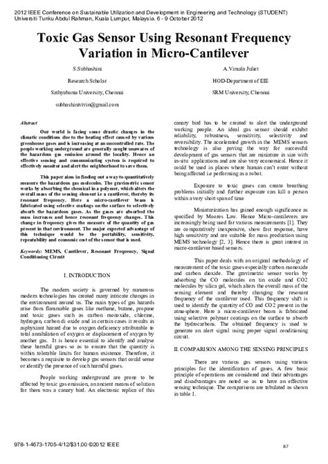 Pdf Toxic Gas Sensor Using Resonant Frequency Variation In Micro Cantilever