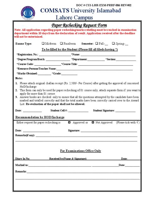 006 Paper Rechecking Request Form Pdf