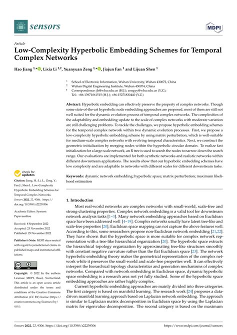 pdf low complexity hyperbolic embedding schemes for temporal complex networks