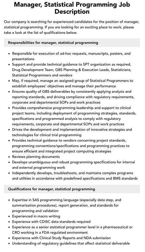 Manager Statistical Programming Job Description Velvet Jobs Manager Statistical Programming Job Description Velvet Jobs