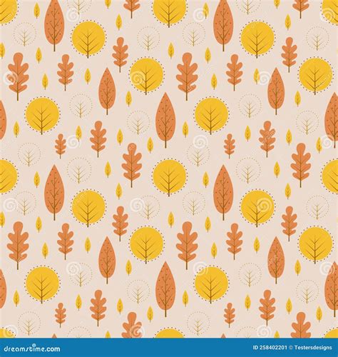 Decorative Leaves Seamless Pattern Cute Nature Background With Trees Stock Illustration