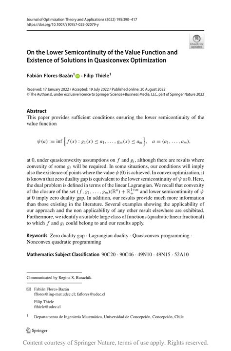On The Lower Semicontinuity Of The Value Function And Existence Of Solutions In Quasiconvex